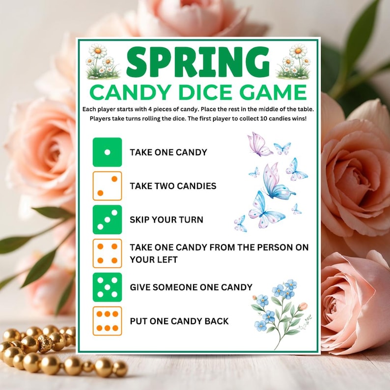 Spring Candy Dice Game, Printable Spring Games for Kids & Adults ...