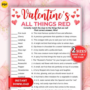 Valentines Day All Things Red Game, Printable Valentine Games, Fun ...