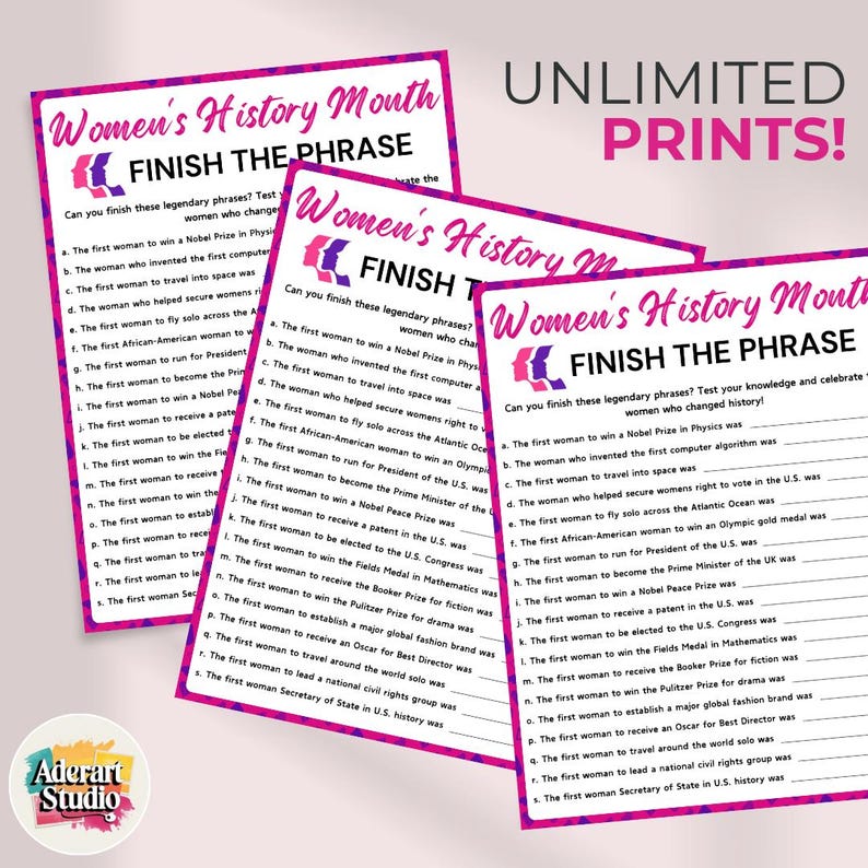 Women's History Month Finish the Phrase Game, Women's Day Trivia Game ...