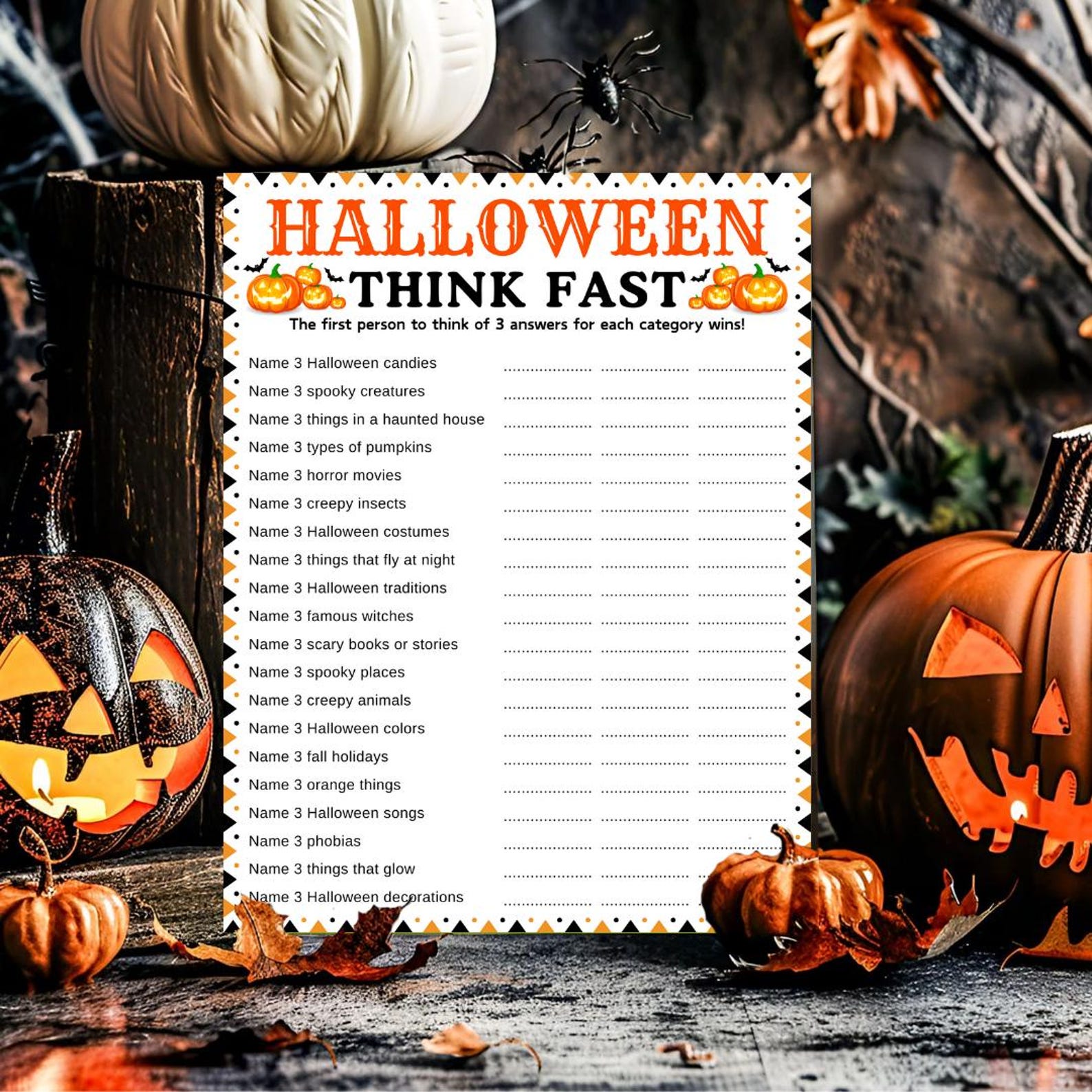 Halloween Think Fast Game! Printable Halloween Game, Think Quick Trivia ...