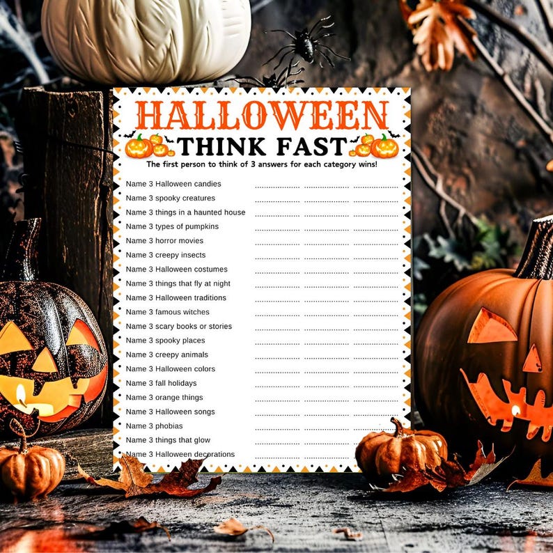 Halloween Think Fast Game! Printable Halloween Game, Think Quick Trivia ...