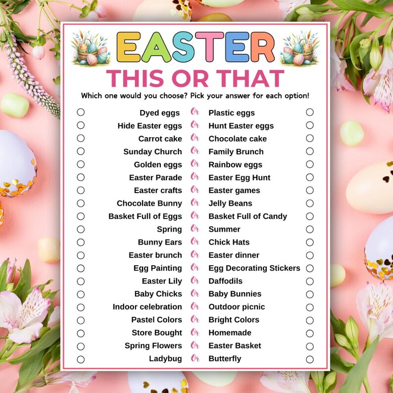 Easter This or That Game, Would You Rather, Printable Easter Games ...