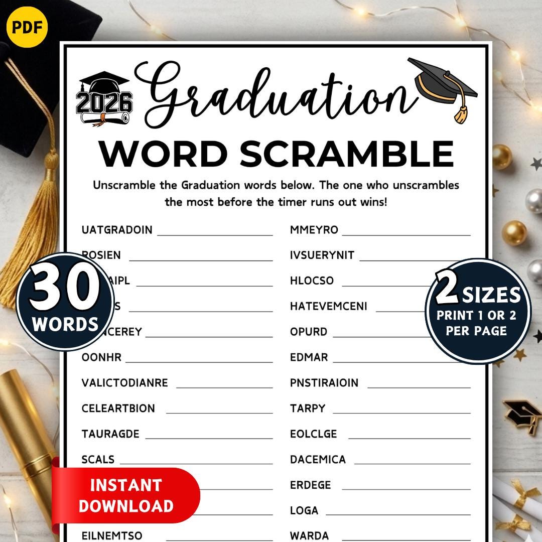 Graduation Word Scramble Game, Printable Graduation Party Games ...