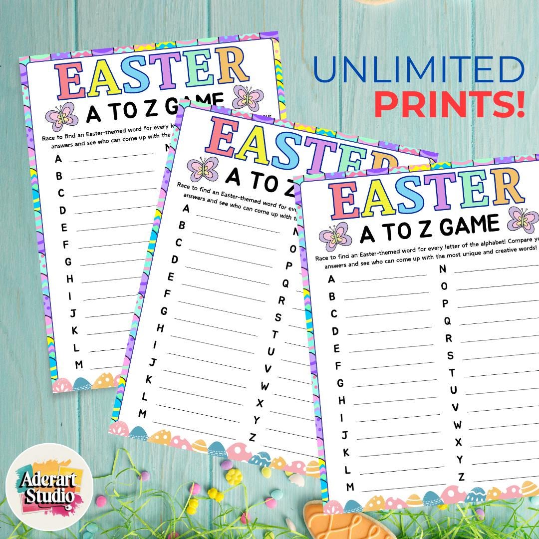 Printable Easter A to Z Game, A-Z Race Game, Easter Party Game, ABC ...