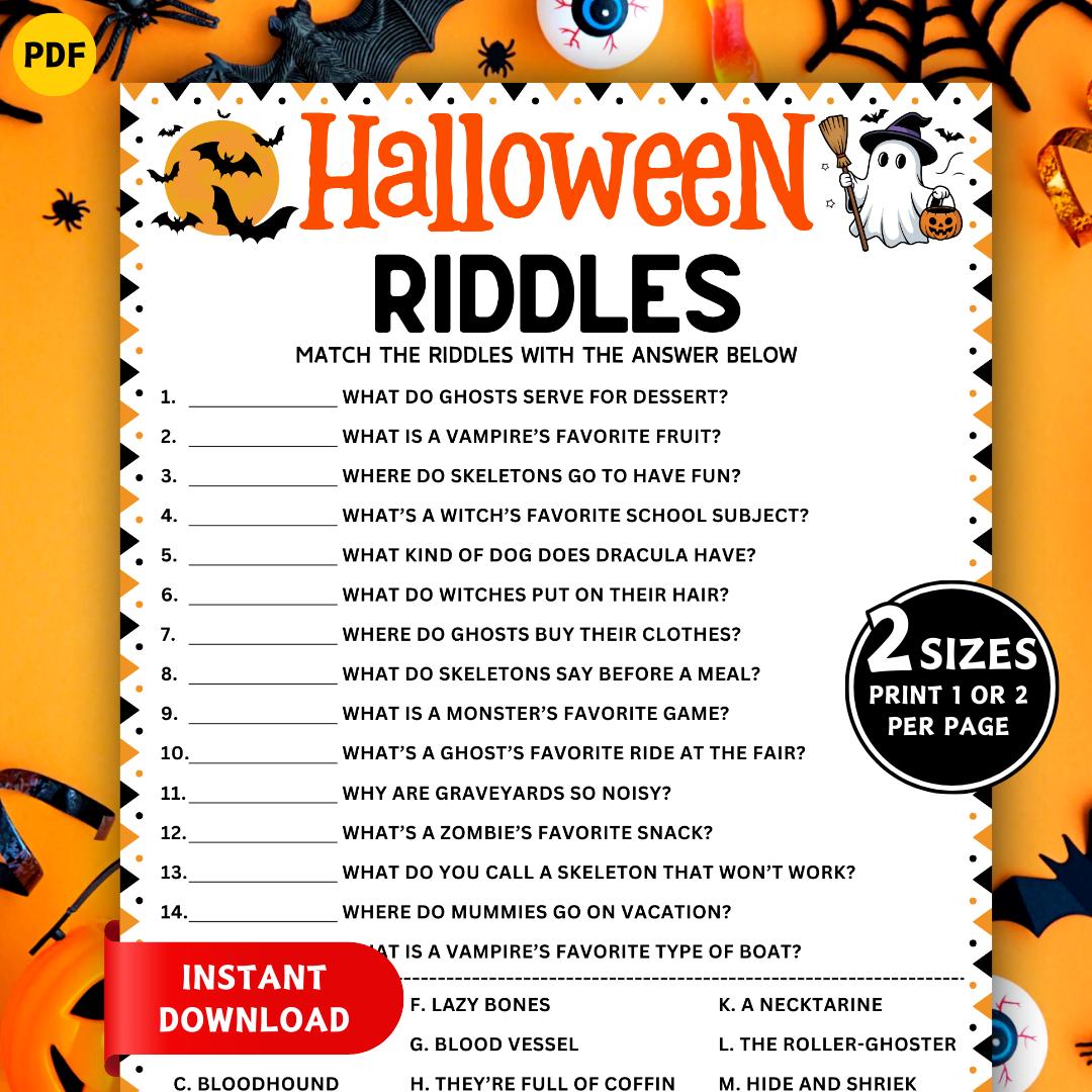Halloween Riddles Game, Halloween Riddle Me This Game, Halloween Party ...