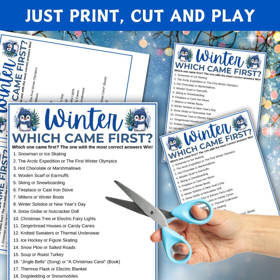 Winter Which Came First Game, Winter Trivia Quiz, Printable Holiday ...