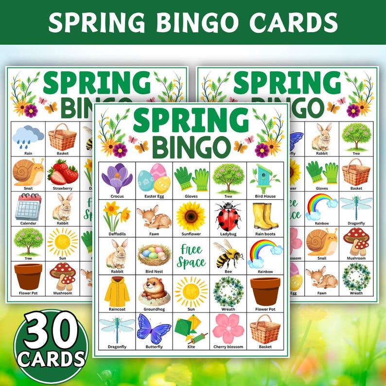 Spring Bingo, 30 Printable Spring Bingo Cards, Spring Activity, Easter ...