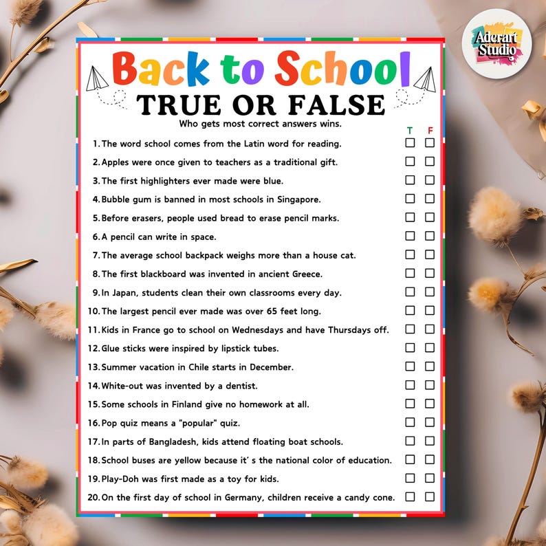 Back to School Trivia Game, True or False Game, Printable School Party ...