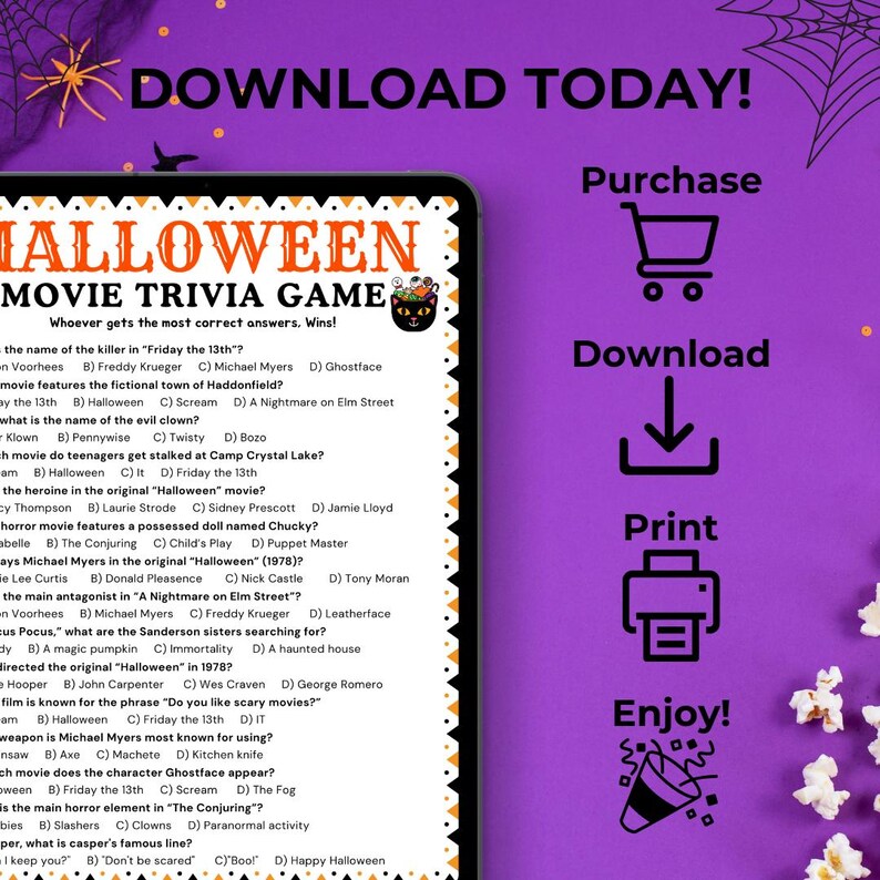 Halloween Movie Trivia Game, Printable Halloween Games, Scary Movie ...