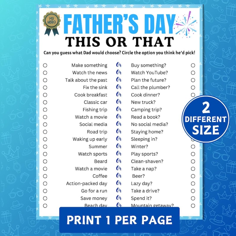 Printable Father's This or That Game, Fathers Day Party Game, Fathers ...