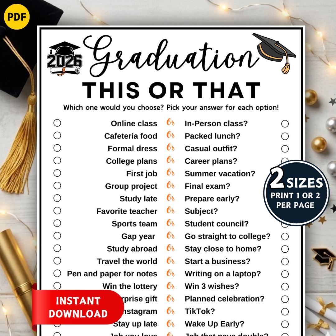 Printable This or That Graduation Game, Would You Rather, Graduation ...