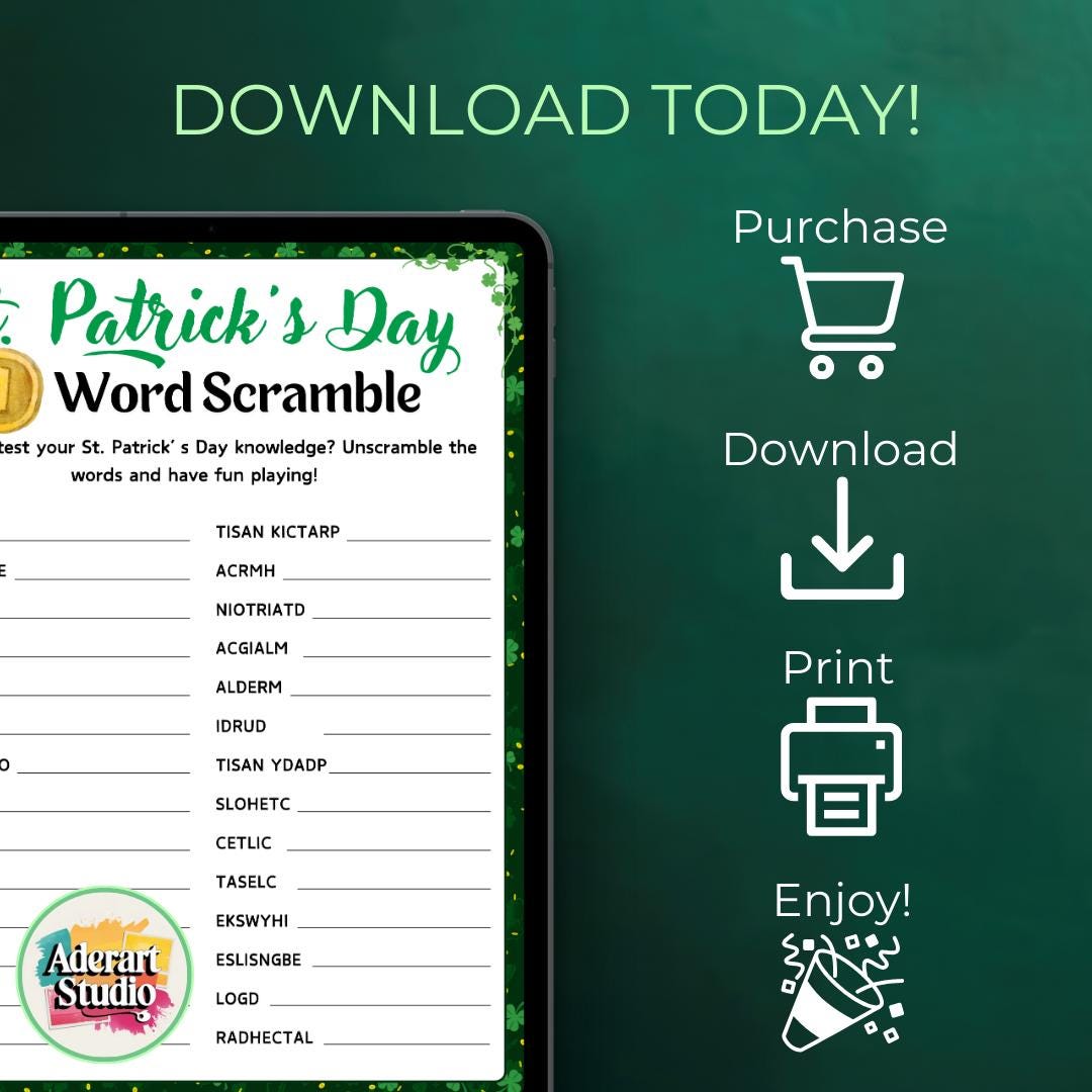 St. Patrick's Day Word Scramble Game, St. Patrick's Day Game, Activity ...