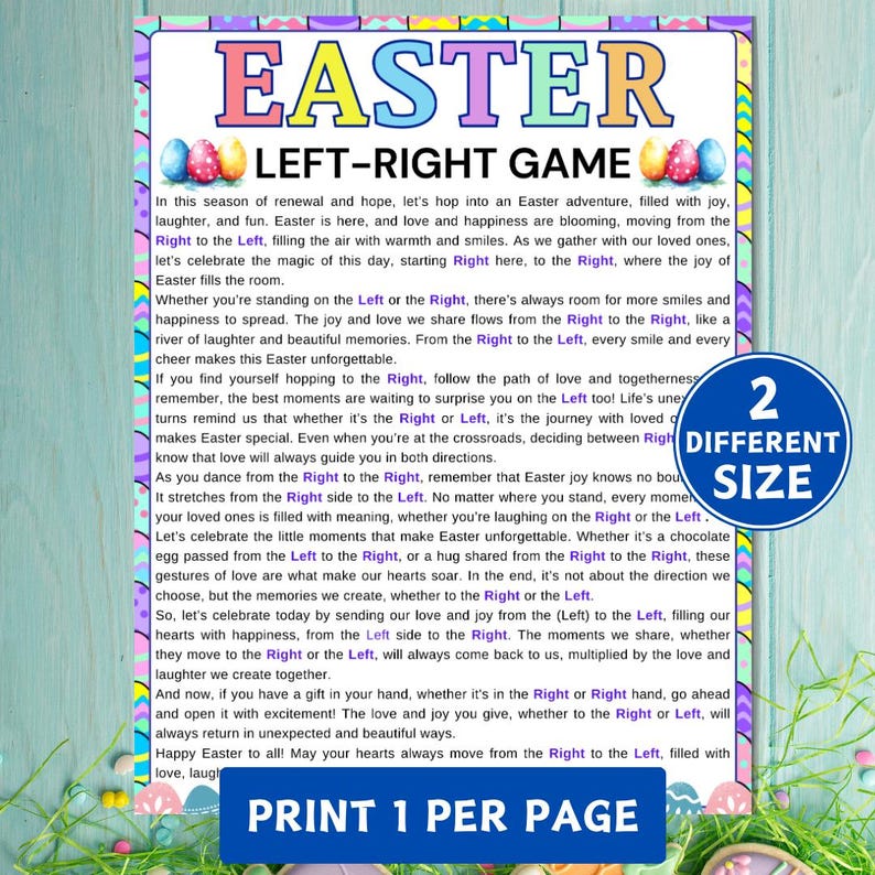 Left Right Easter Game, Pass the Prize Gift Exchange Game, Printable ...