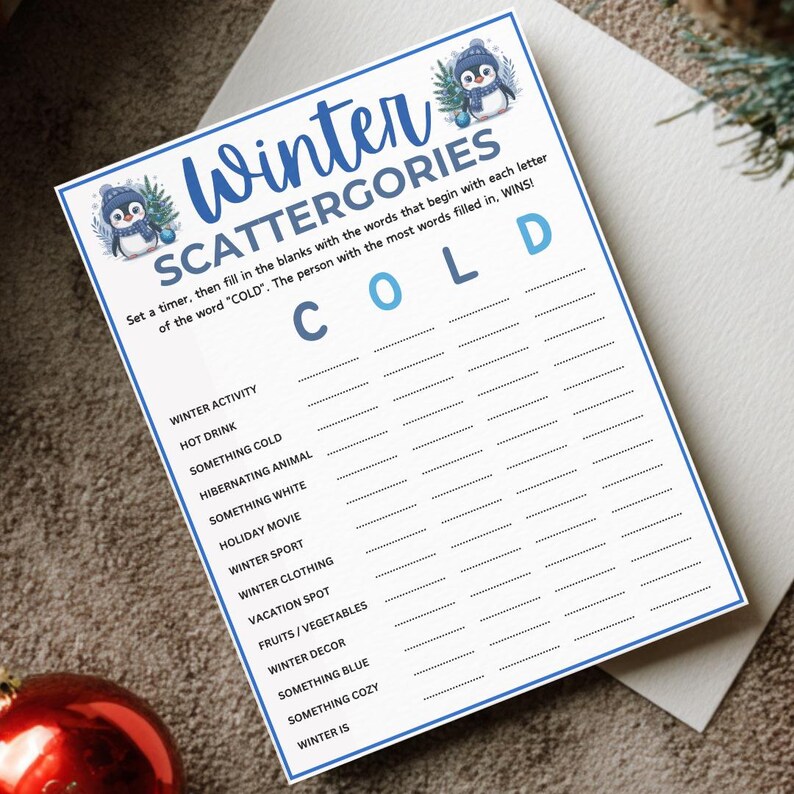 Winter Scattergories Game, Printable Winter Game, 4 Scattergories Lists ...