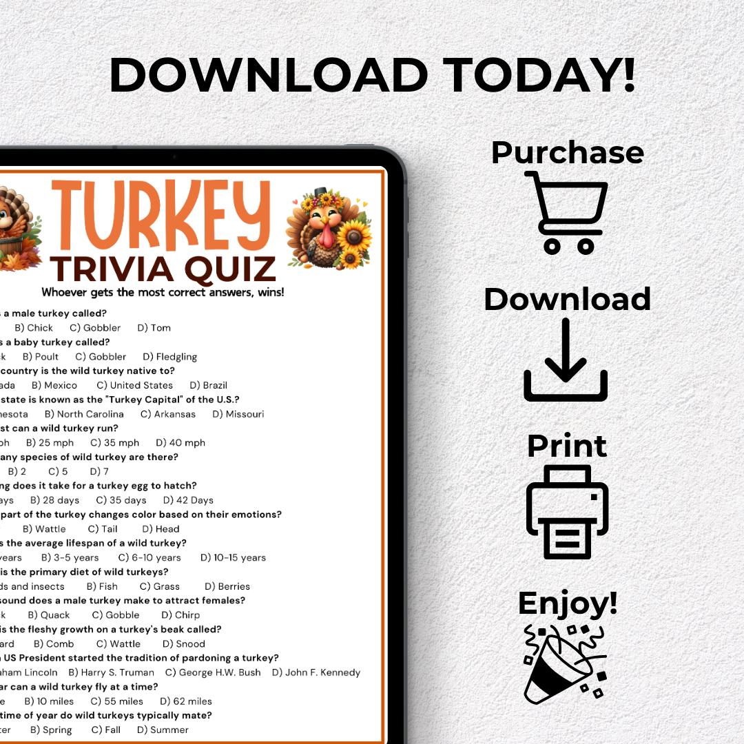 Turkey Trivia Game, Printable Thanksgiving Party Game, Fall Trivia Quiz ...