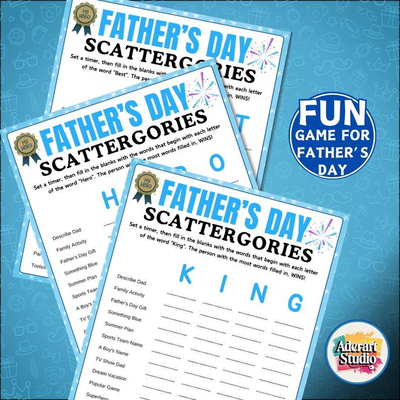 Father's Day Scattergories Games Bundle, Fathers Day Party Game, Group ...