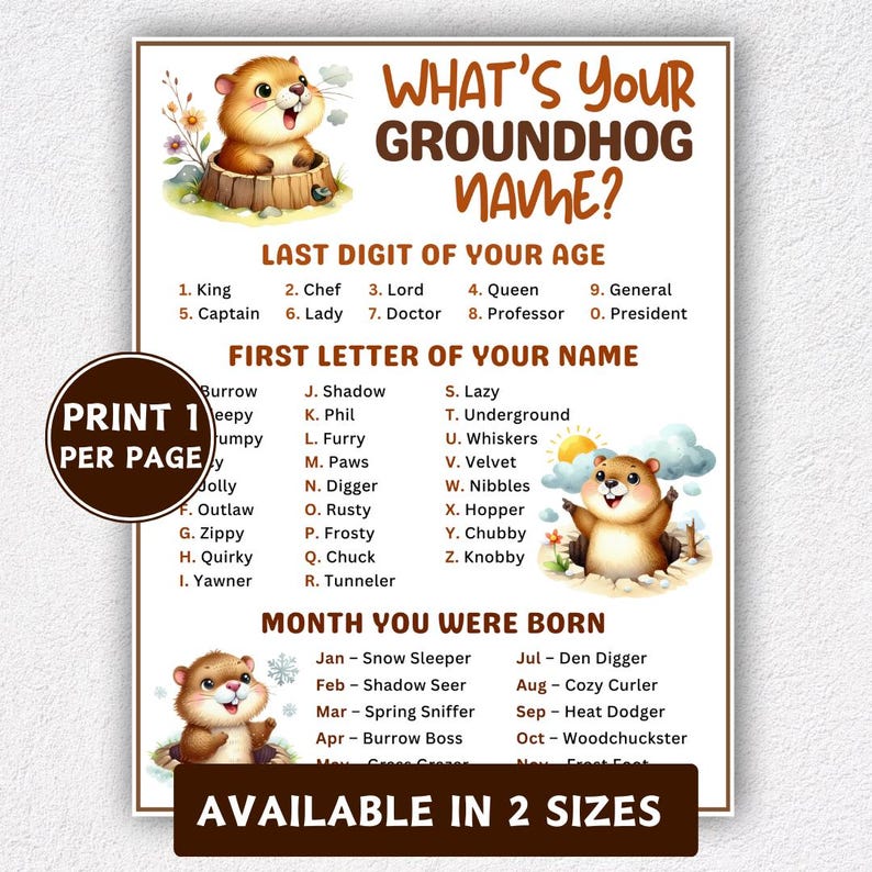 What's Your Groundhog Name Game With Nametags, Groundhog Day Games ...