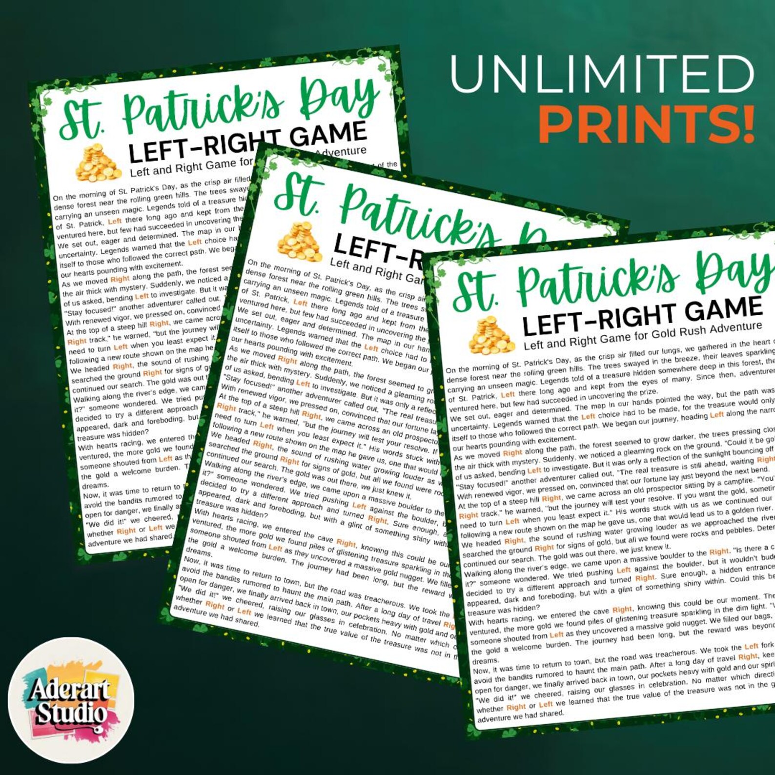 Gold Rush Adventure Left Right Game, Left-right St. Patrick's Game ...