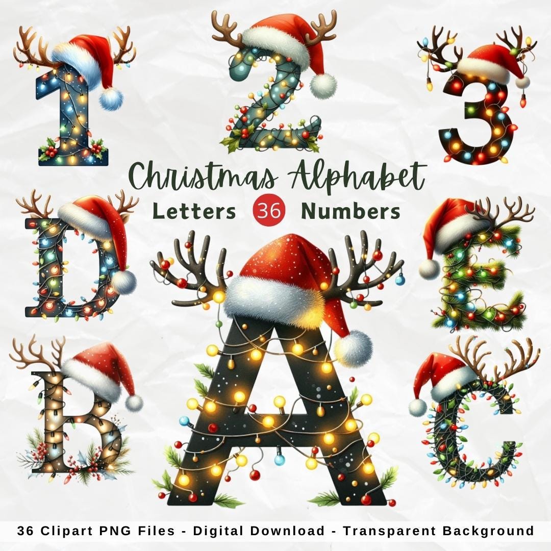 Watercolor Christmas Alphabet Lights Clipart, Festive Holiday Letters ...