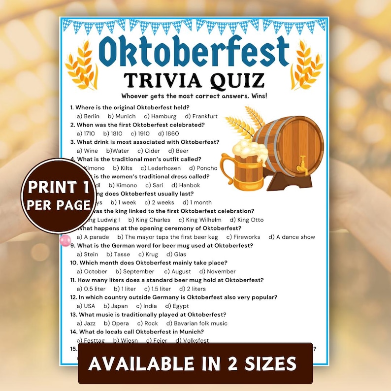 Oktoberfest Trivia Game, Printable Oktoberfest Games, Oktoberfest Party ...