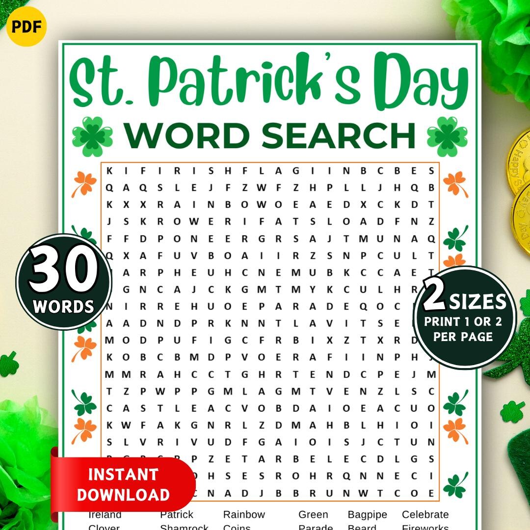St. Patrick's Day Word Search Game, Printable St Patricks Day Games, St ...