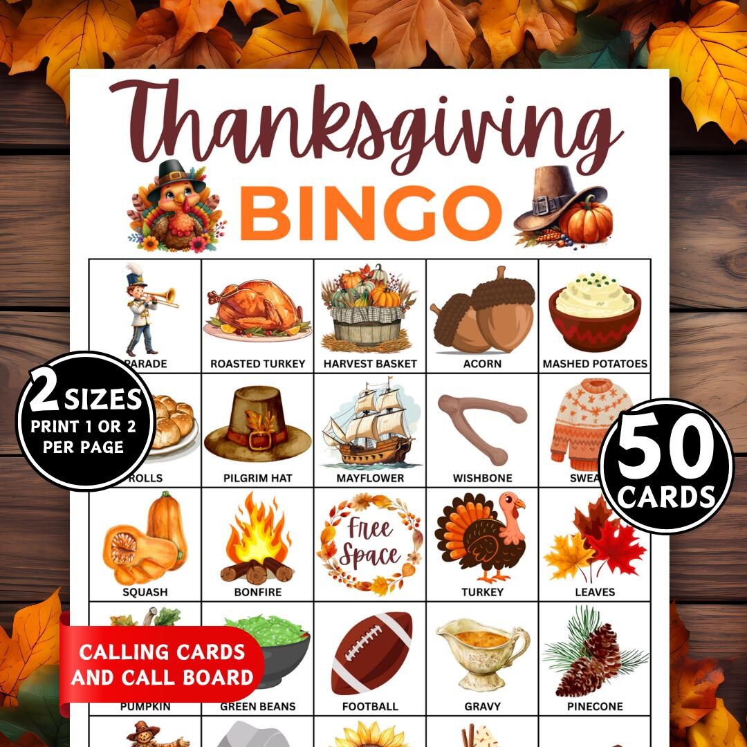 50 Thanksgiving Bingo Cards, Thanksgiving Bingo, Thanksgiving Activity ...