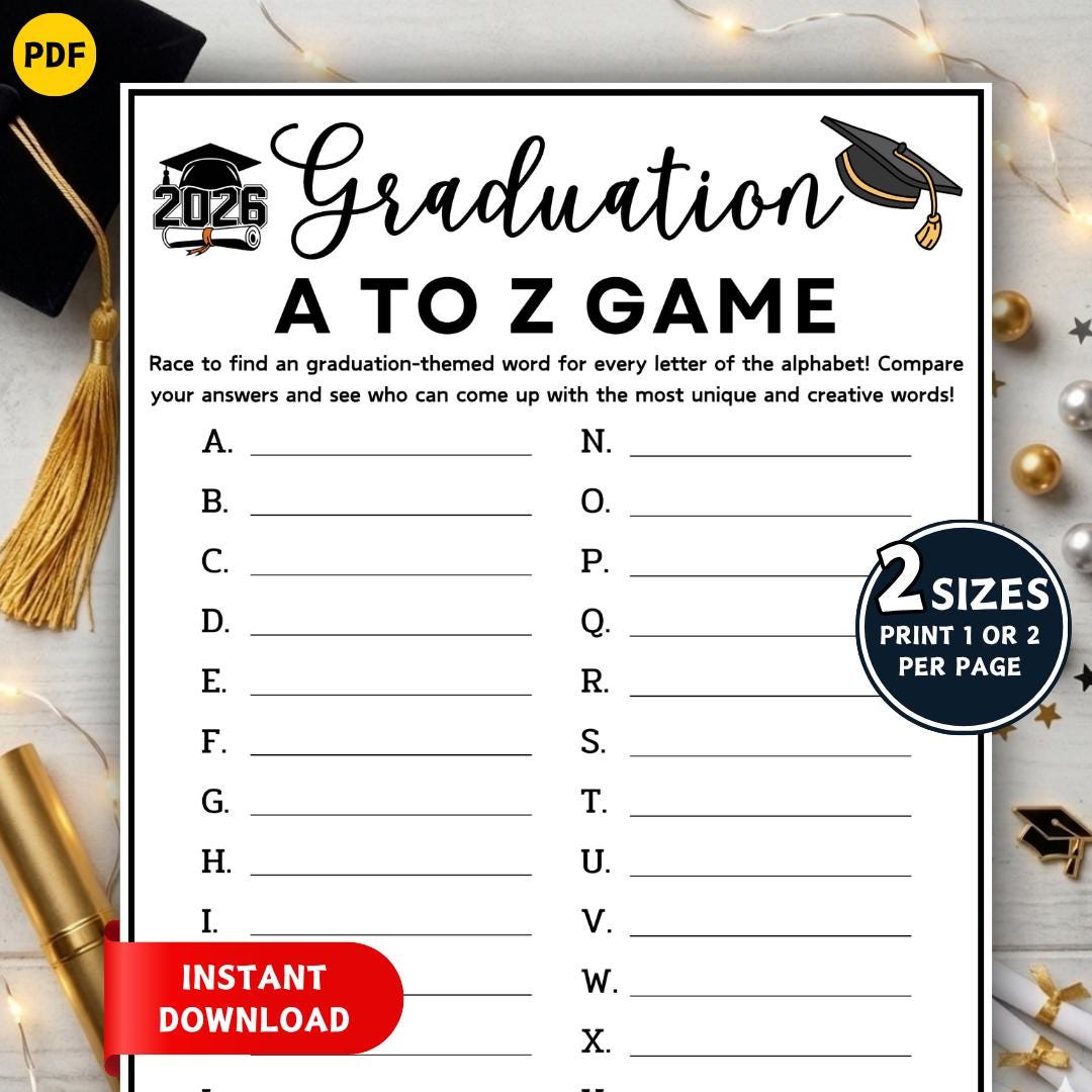 Printable Graduation A to Z Game, A-Z Race Game, Graduation Party Game ...