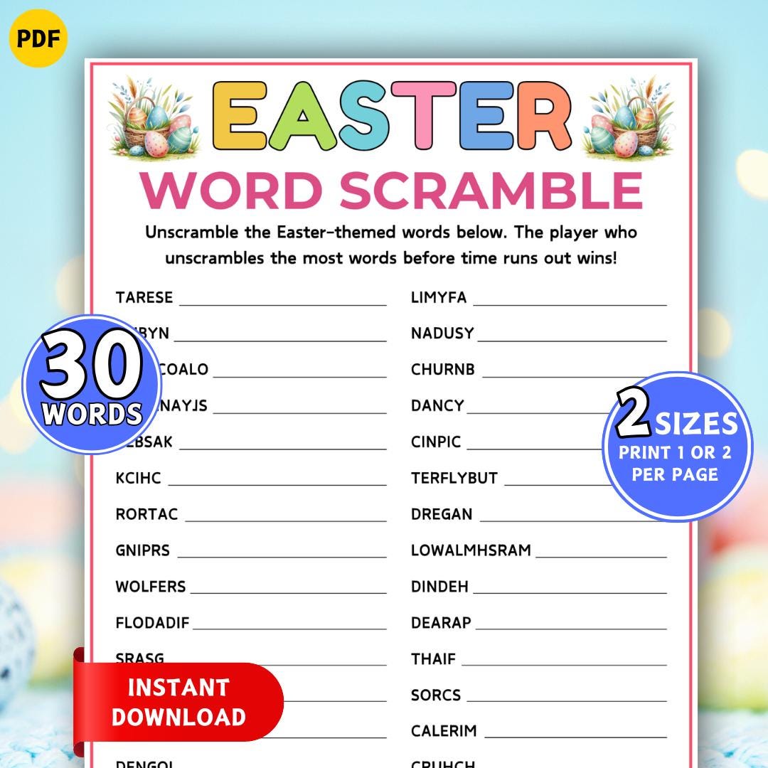 Easter Word Scramble Game, Printable Easter Game, Spring Activity Word ...