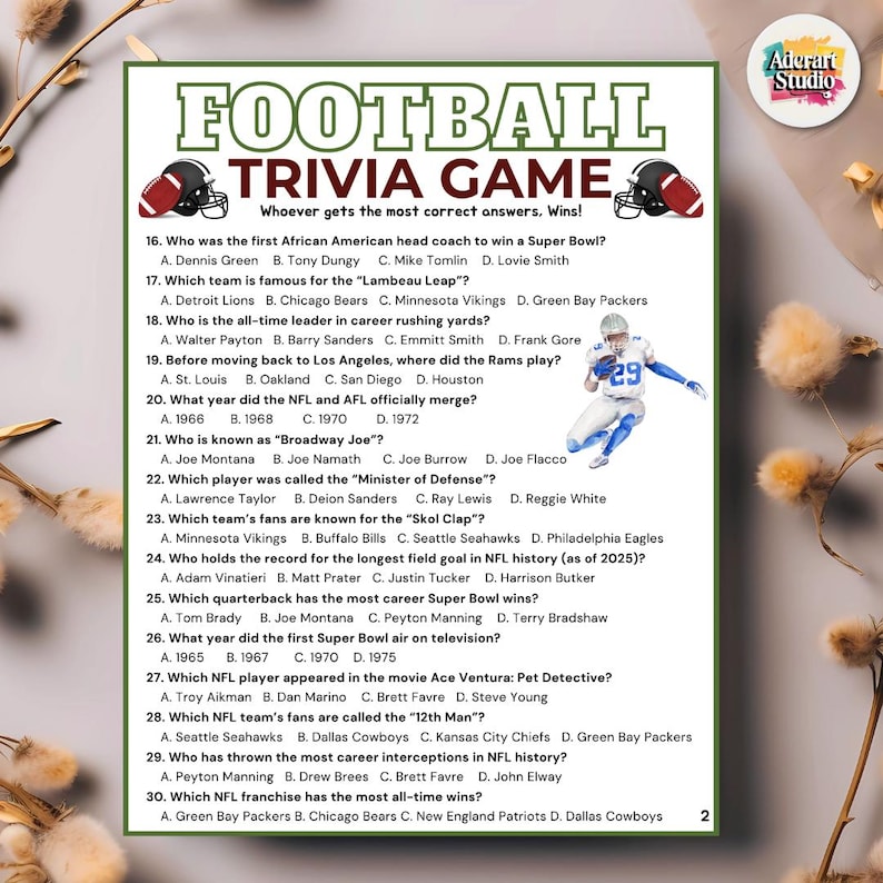 Football Trivia Game, Printable American Football Game, Football ...