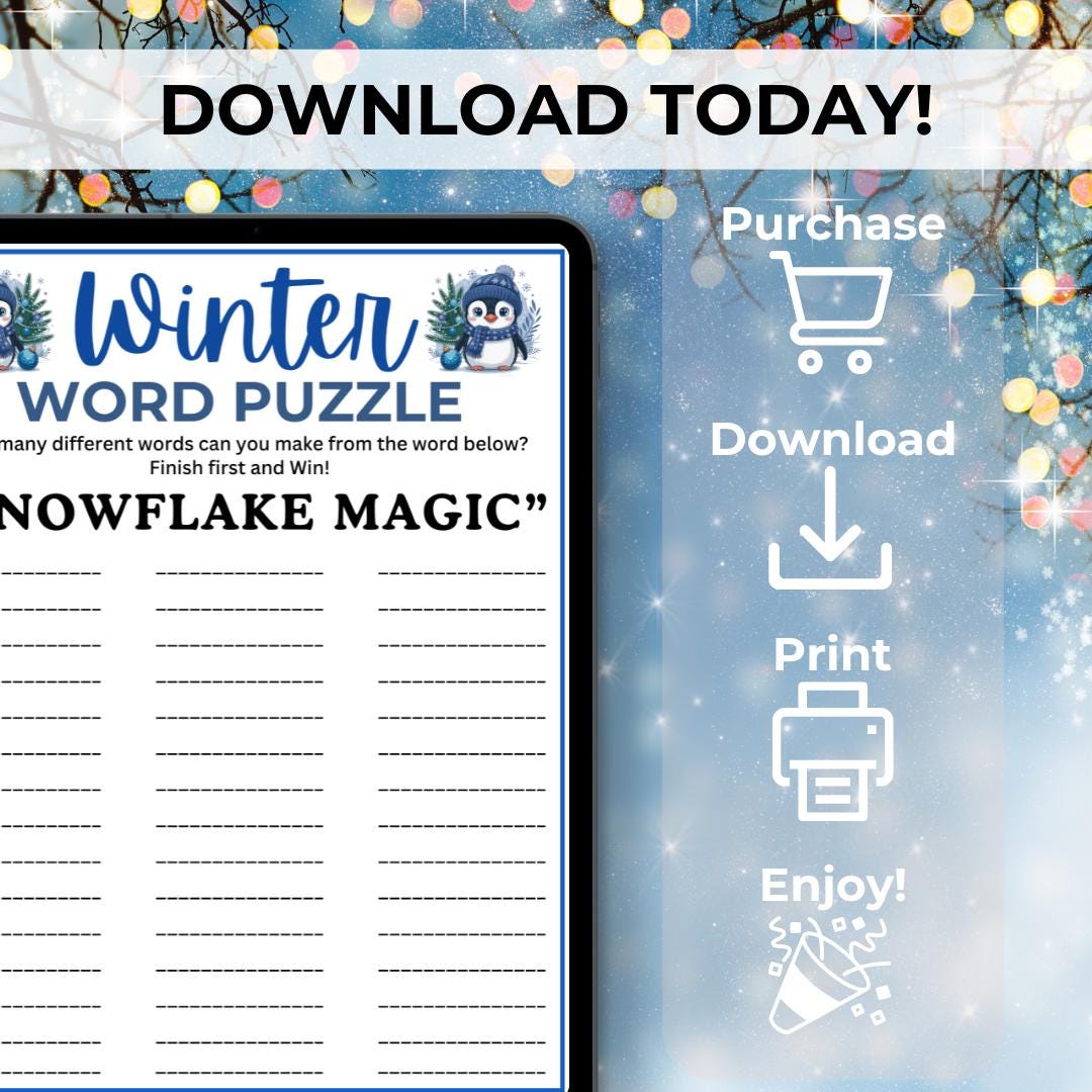 Winter Word Puzzle Game, Winter Word Games, Fun Holiday Game, Christmas ...