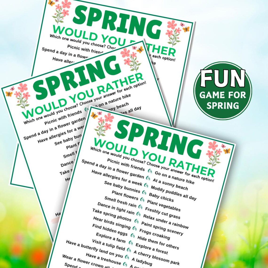 Spring Would You Rather Game, Printable Spring Game for Kids & Adults ...