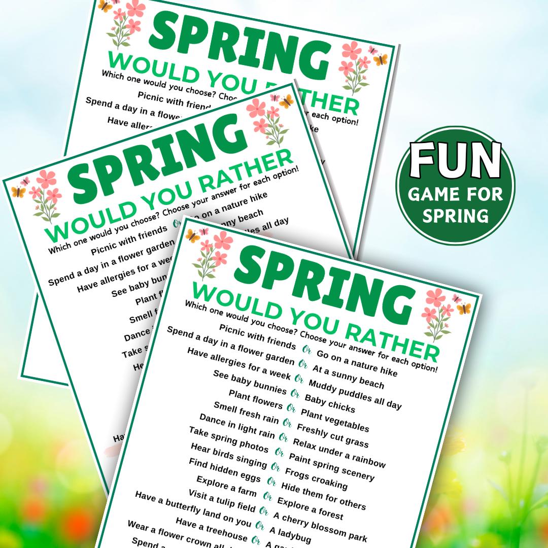 Spring Would You Rather Game, Printable Spring Game for Kids & Adults ...