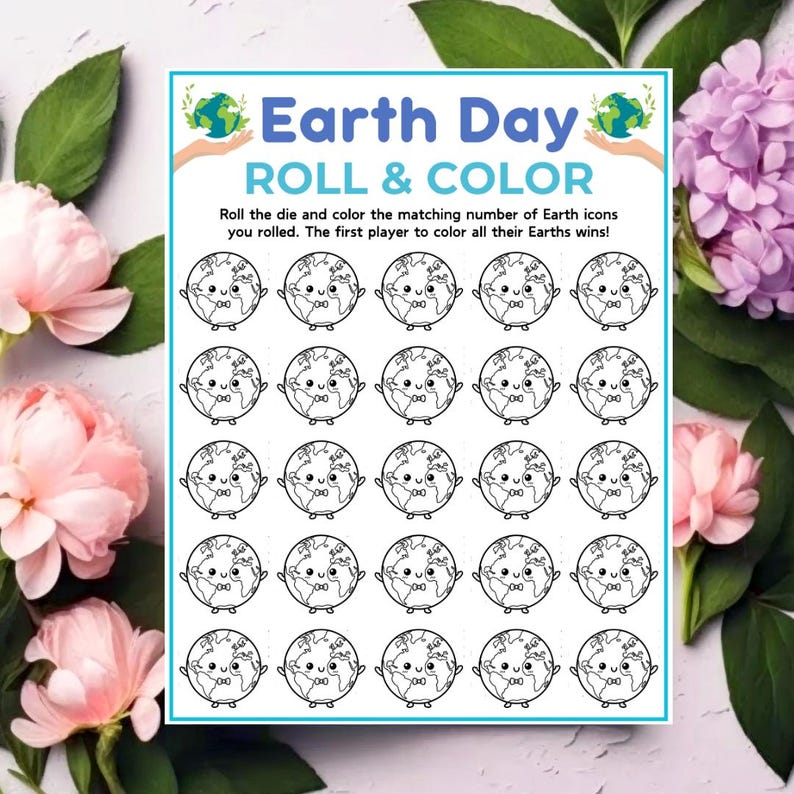 Printable Earth Day Roll and Color Game, Toddler and Preschool Dice ...