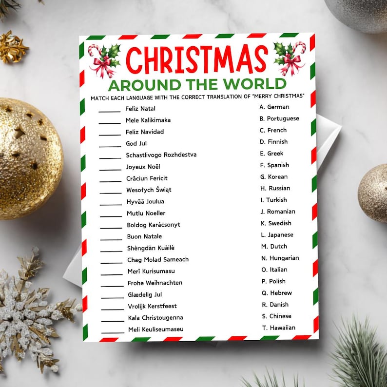 Christmas Around the World Game, Printable Christmas Game, Translate ...