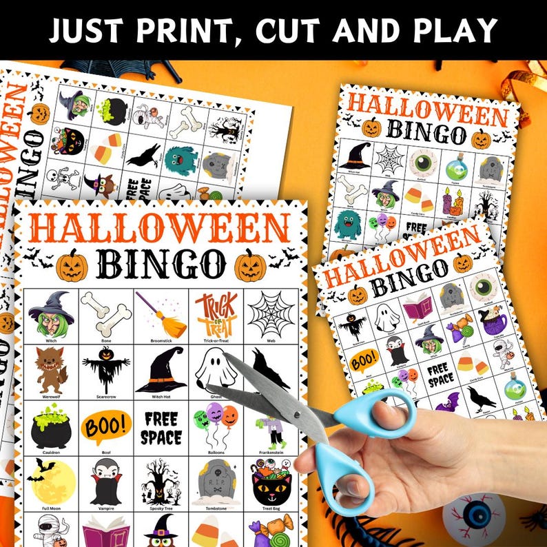 50 Halloween Bingo Cards, Halloween Bingo Game, Halloween Party Games ...