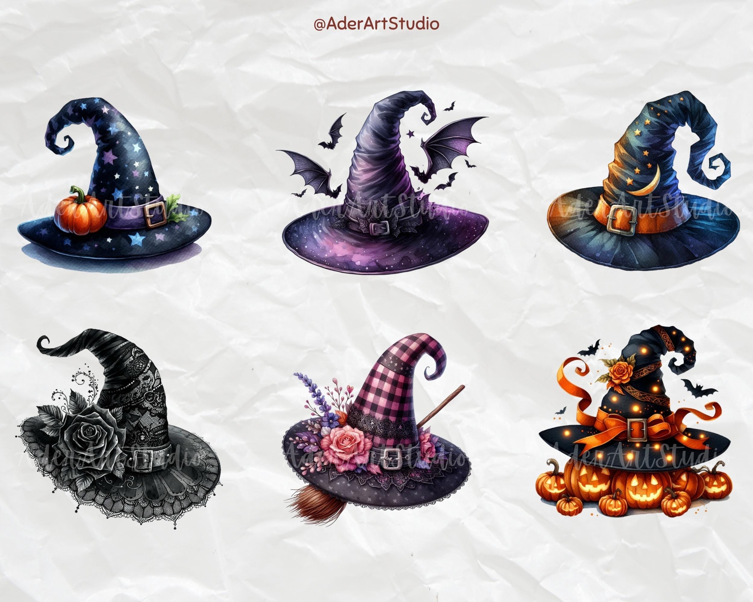 Halloween Witch Hats Clipart Bundle, Witch Hat Clipart, Halloween Witch ...