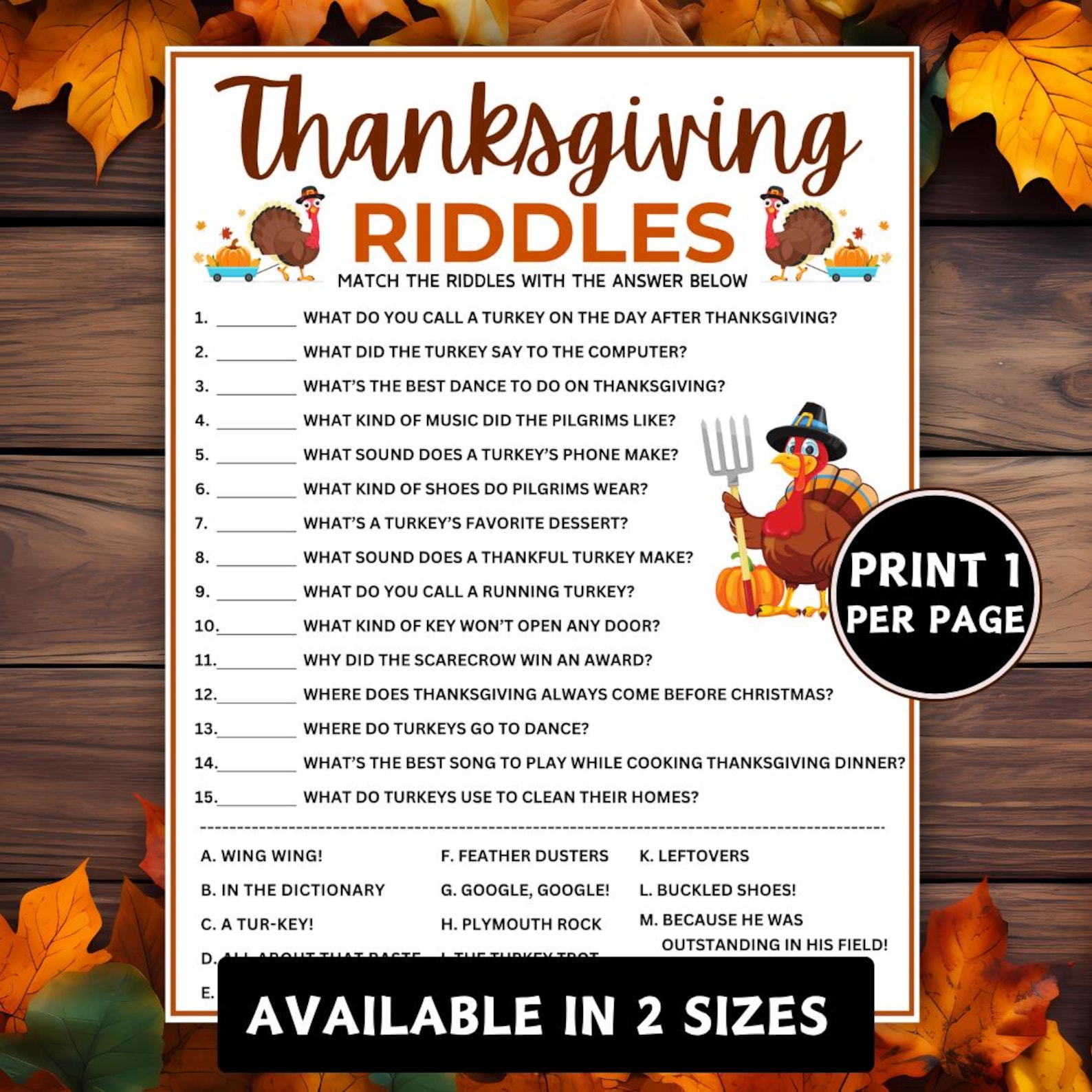 Thanksgiving Riddles Game With Answers, Printable Thanksgiving Game for ...
