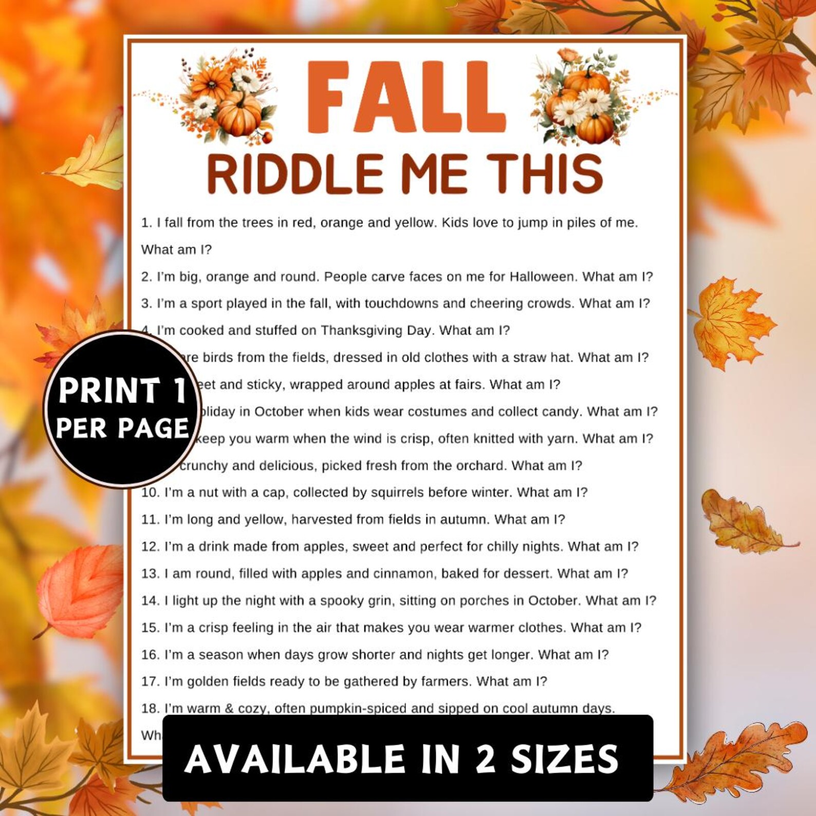 Fall Riddle Me This, Autumn Trivia Games, Family Fall Game Printable ...