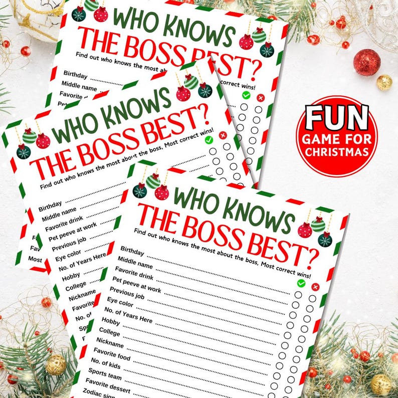 Office Holiday Who Knows the Boss Best Game, Fun Christmas Work Party ...