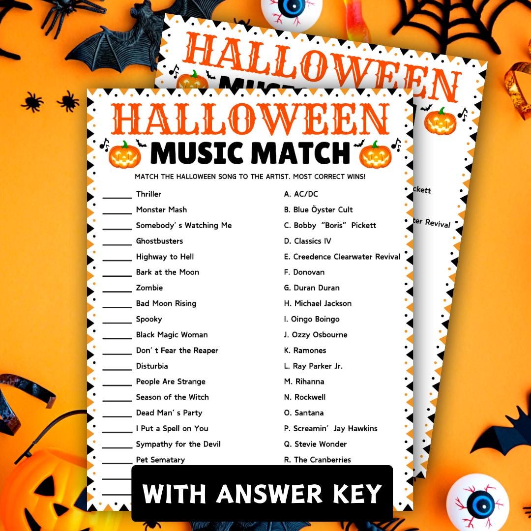 Halloween Music Match Trivia Game, Halloween Song Match, Halloween ...
