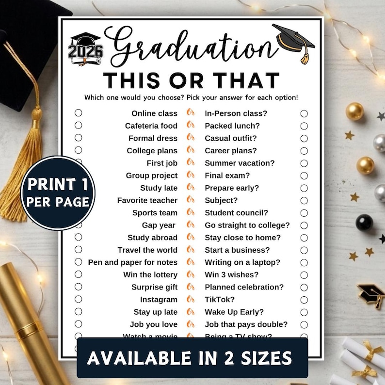 Printable This or That Graduation Game, Would You Rather, Graduation ...