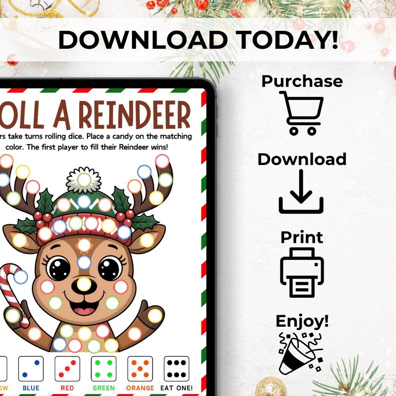 Roll a Reindeer Game, Printable Christmas Game, Christmas Dice Game ...