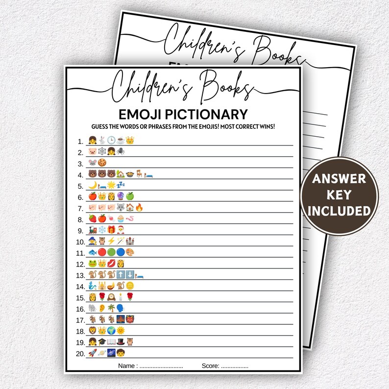 Children's Books Emoji Game, Guess the Book Emoji Quiz, Printable Baby ...