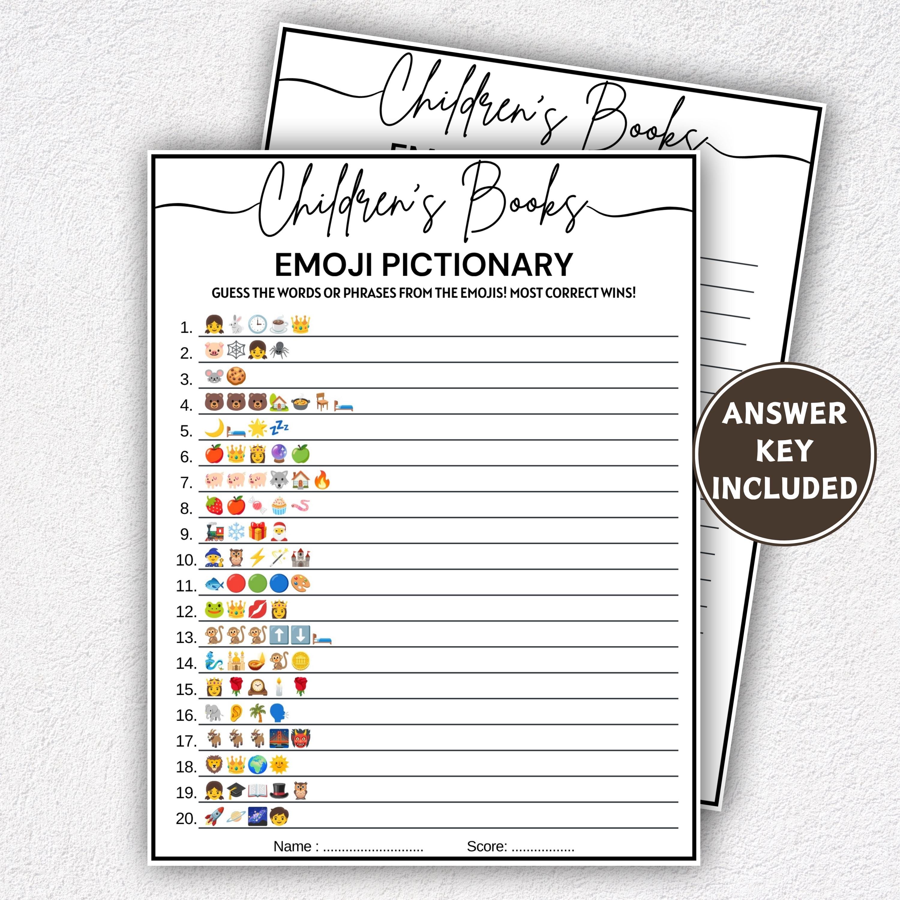 Children's Books Emoji Game, Guess the Book Emoji Quiz, Printable Baby ...