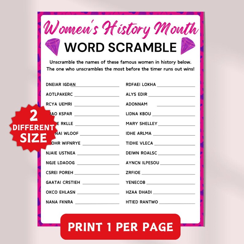 Women's History Month Word Scramble, Famous Women Game, Scramble Game ...