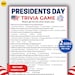 Presidents' Day Trivia Game, Printable Patriotic Trivia Quiz, Fun ...