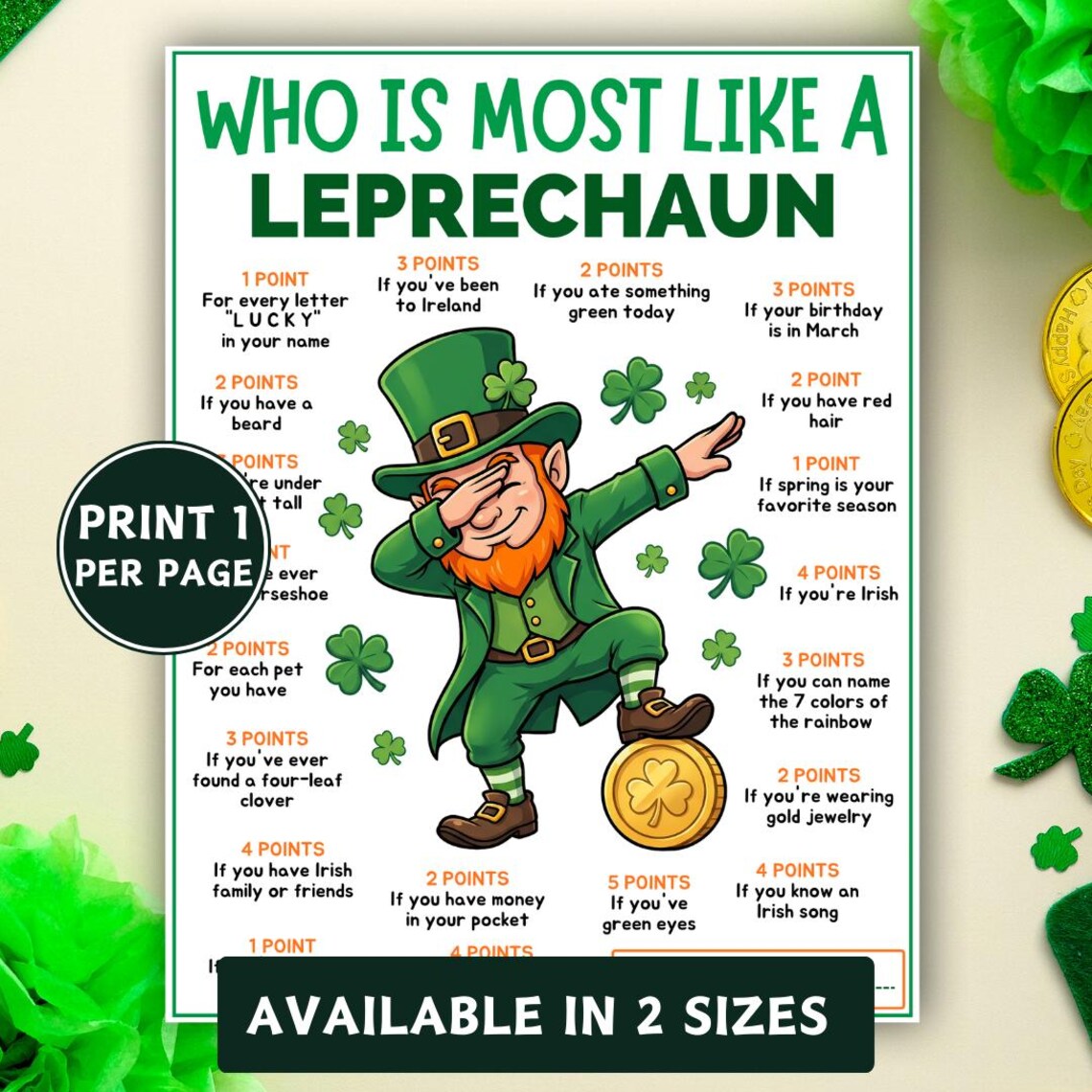 St Patrick's Day Games, Who is Most Like a Leprechaun Game, St Patricks ...