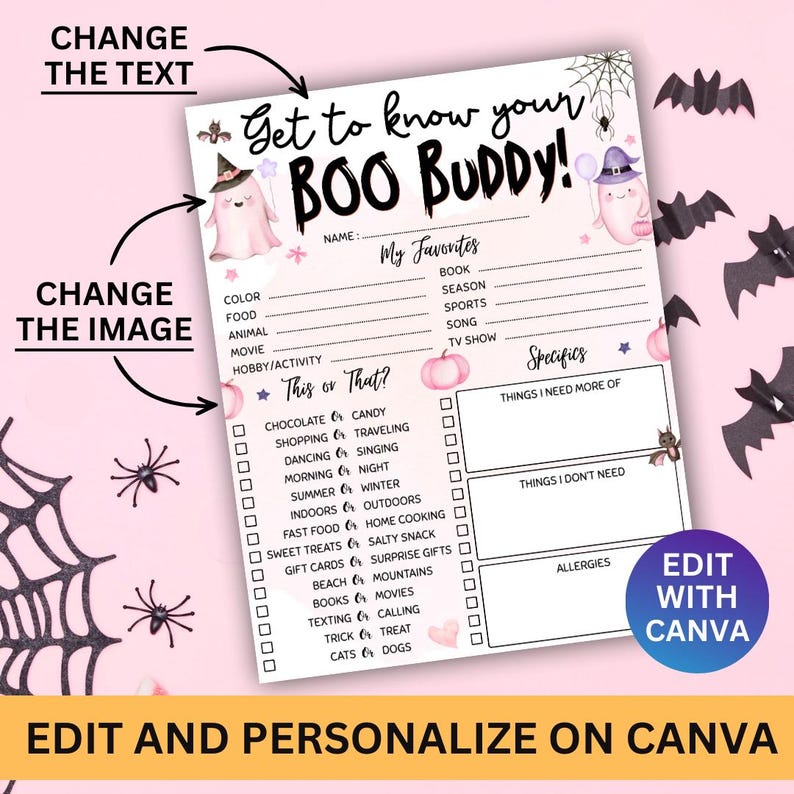 Halloween Boo Buddy Questionnaire, Editable Boo Buddy Canva Template ...