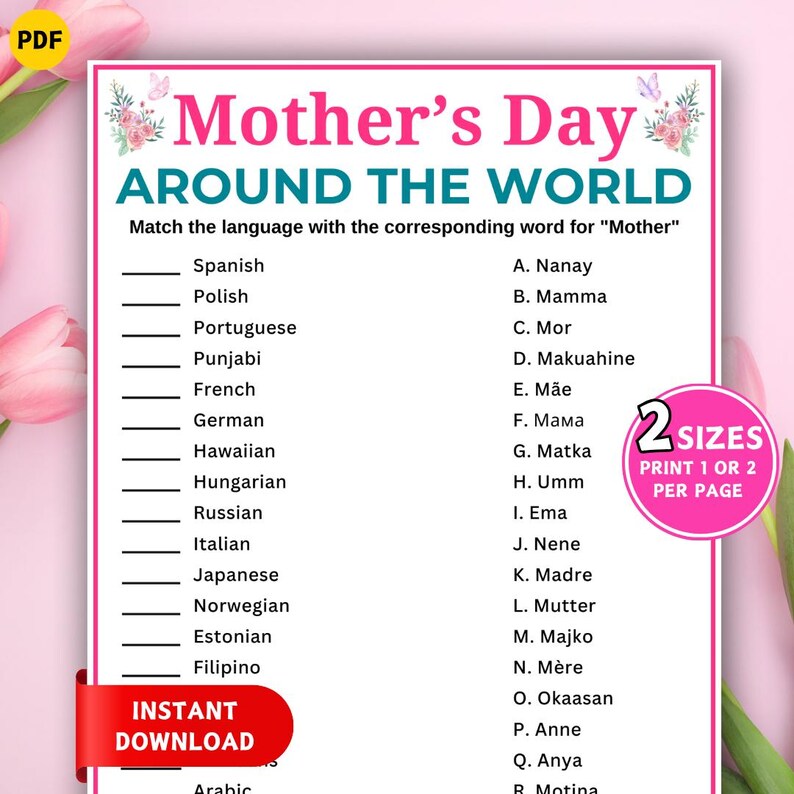 Around the World Game, Printable Mother's Day Party Games, Mother's Day ...