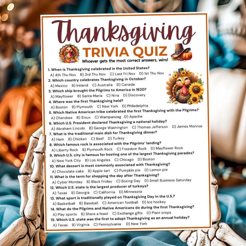 Thanksgiving Trivia Game, Printable Thanksgiving Game, Fall Games for ...